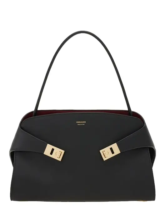 FERRAGAMO Hug Soft Bicolor Shoulder Bag M - Black