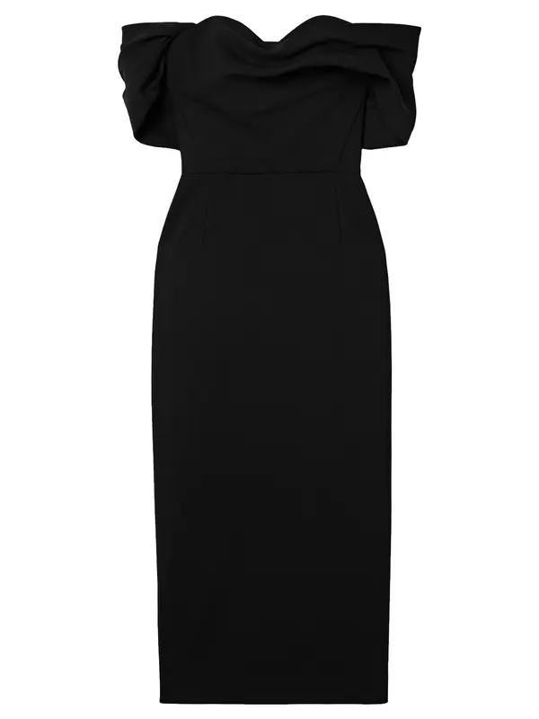 Carolina Herrera Off-the-shoulder Draped Wool-blend Crepe Midi Dress - Black