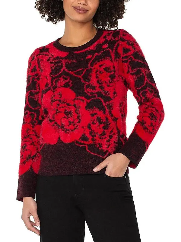 LIVERPOOL Long Sleeve Crewneck Sweater - Black/ Red Floral