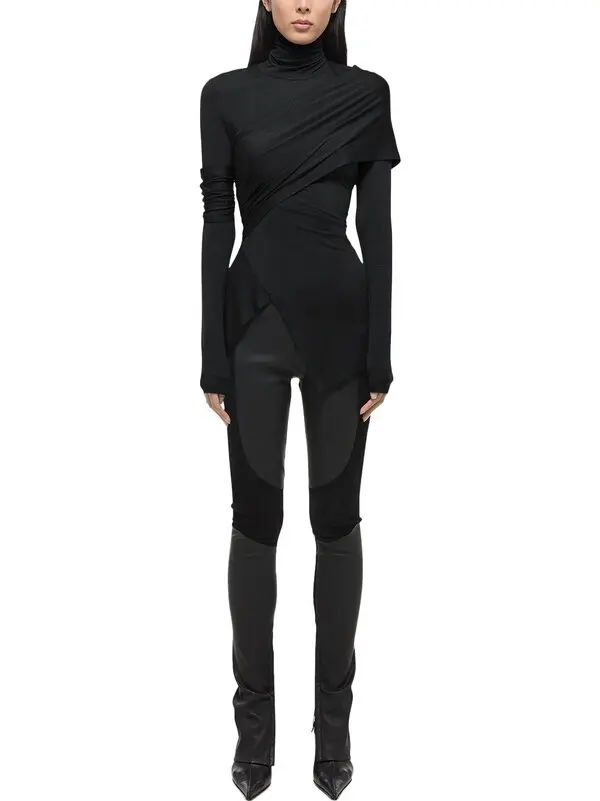 Helmut Lang Asymmetric Draped Turtleneck Top - Black
