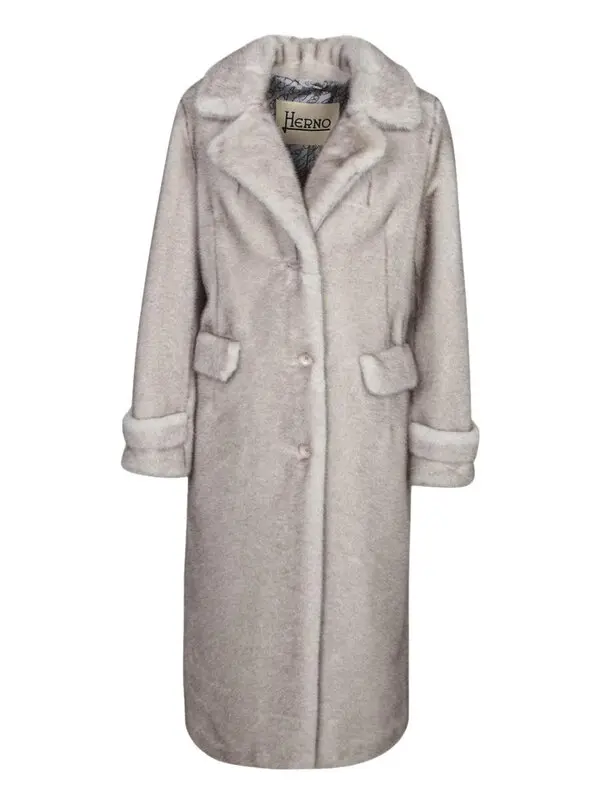 Herno Long Coat With Faux Fur Collar - Grey