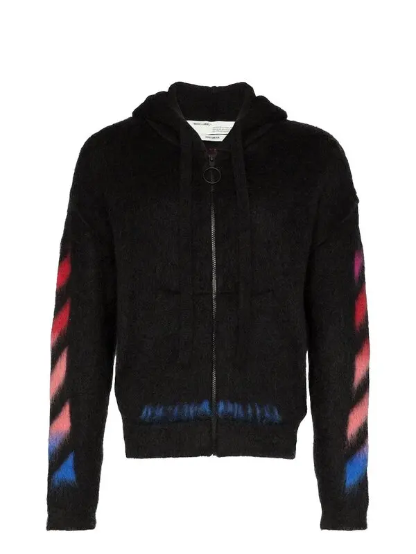 Off-White Diag Brushed Zipped Hoodie - Black