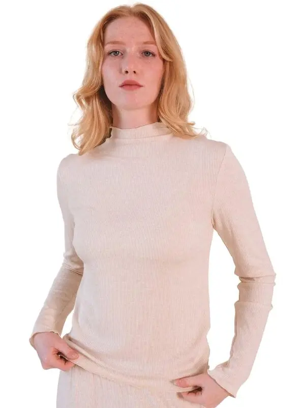 POPLINEN Norma Modal Ribbed Turtleneck - Heather Almond