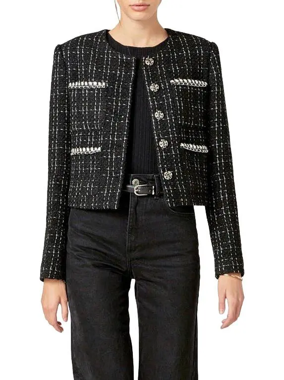 English Factory Windowpane Tweed Jacket - Black