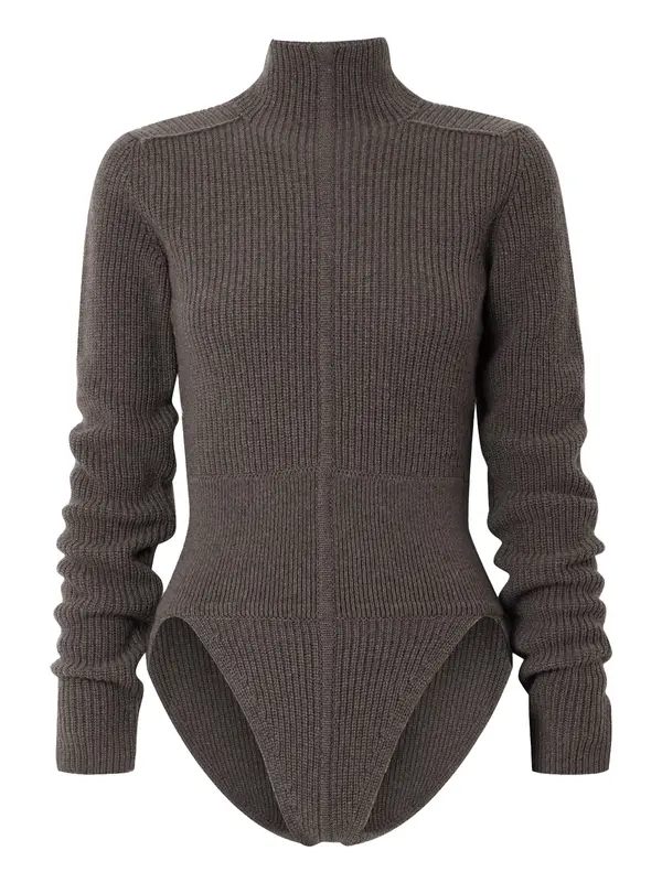 Rick Owens Headon Knitted Cashmere And Wool-blend Turtleneck Bodysuit - Gray