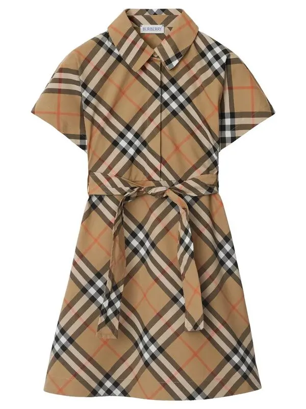 Burberry Check Cotton Shirt Dress - Sand
