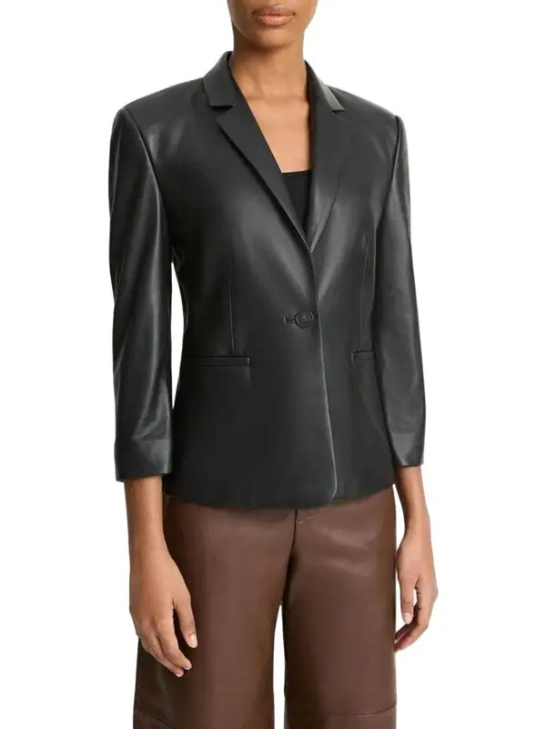 Vince Shrunken Leather Blazer - Black