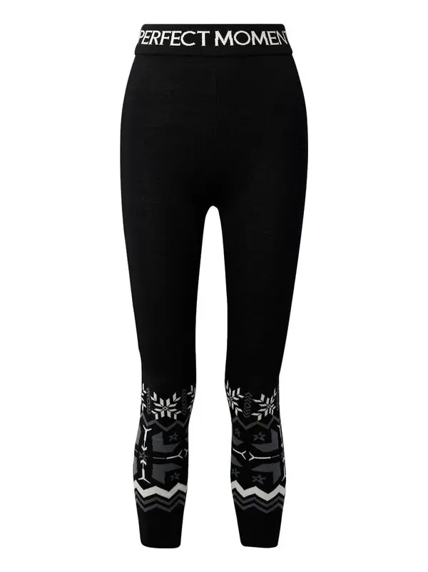 Perfect Moment Nordic Fair Isle Jacquardknit Merino Wool Leggings - Black