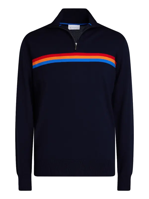 WE NORWEGIANS Striped Merino Wool Half-zip Sweater - Midnight Blue
