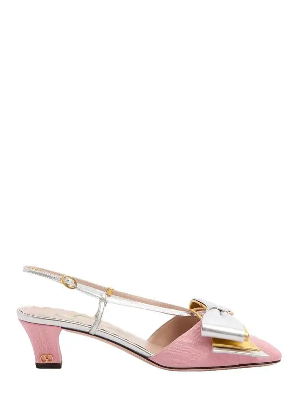 Valentino Garavani Bowow 45mm Slingback Pumps In Moire Fabric - Pink Multi