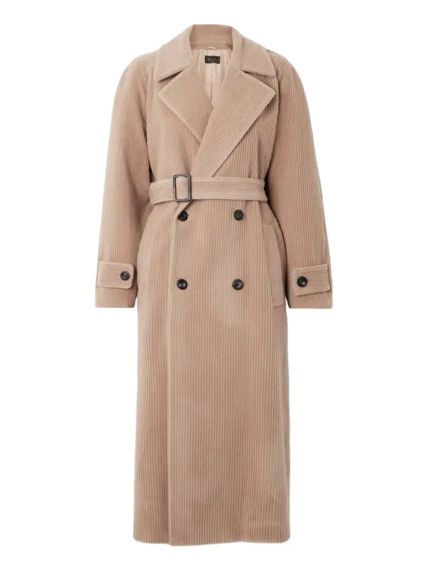 Loro Piana Double-breasted Belted Cashmere-corduroy Trench Coat - Neutrals