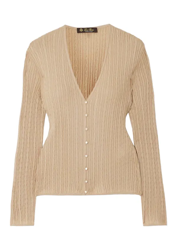 Loro Piana Rimella Cable-knit Cashmere And Silk-blend Cardigan - Cream