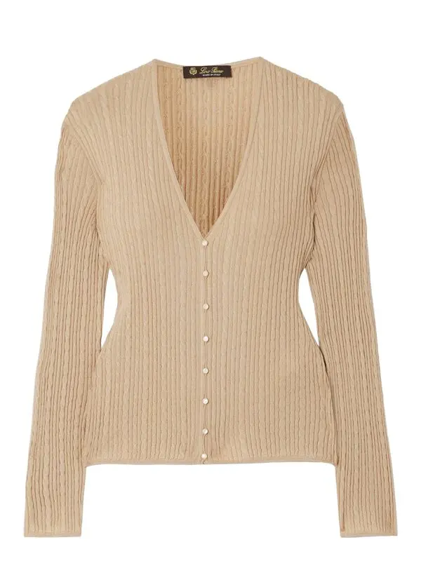 Loro Piana Rimella Cable-knit Cashmere And Silk-blend Cardigan - Neutrals