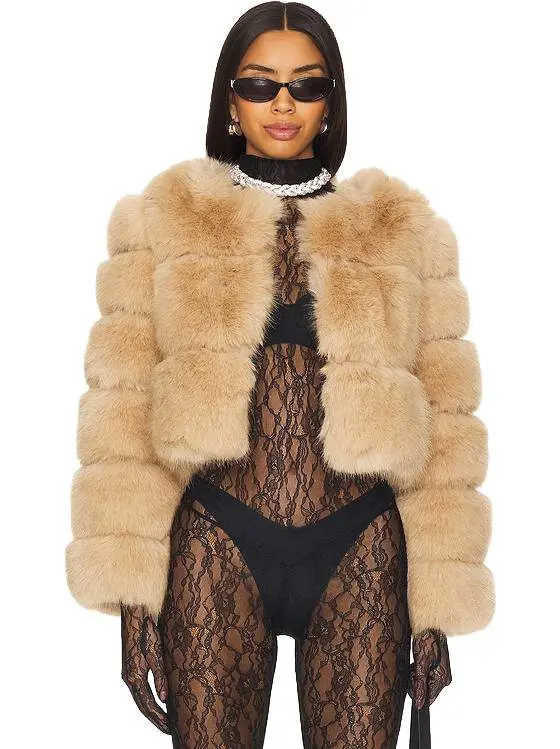 Line & Dot Liana Faux Fur Jacket - Tan