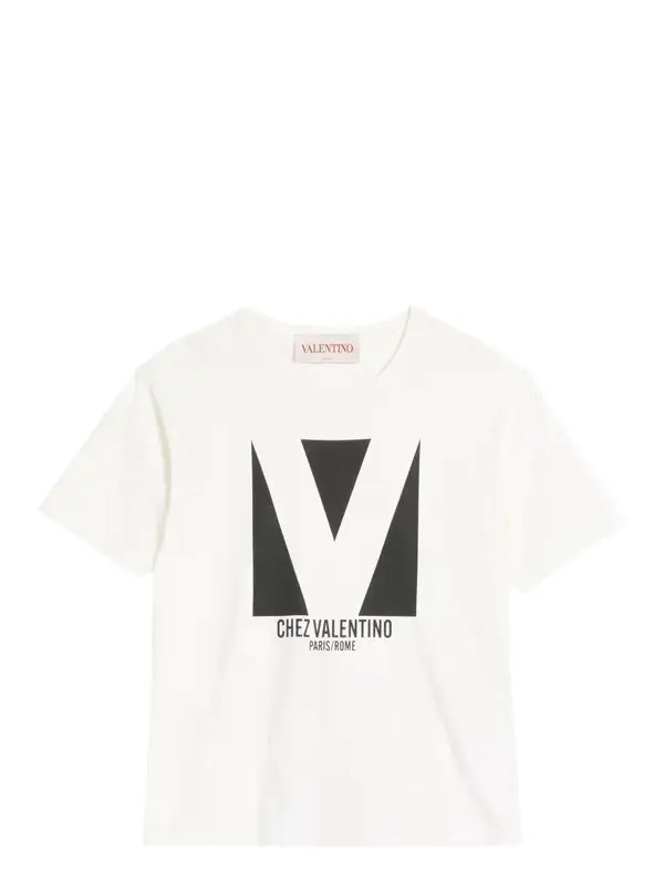 Valentino Garavani Cotton T-shirt With Chez Print - Neutrals