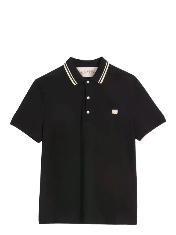 Valentino Garavani Cotton Piqué Polo Shirt With Vlogo Patch - Black