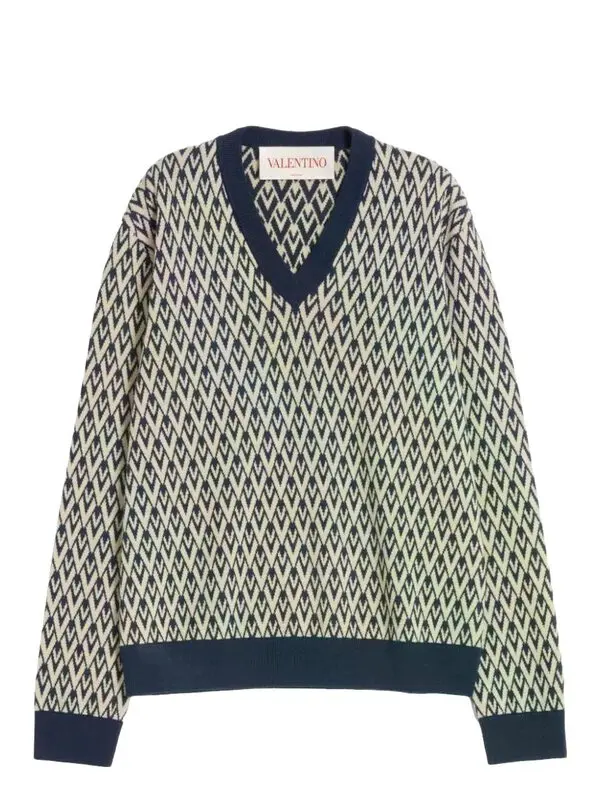 Valentino Garavani Wool Jumper With All-over Jacquard Pattern - Blue