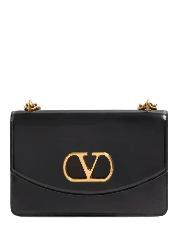 Valentino Garavani Vain Shoulder Bag In Shiny Calfskin - Black