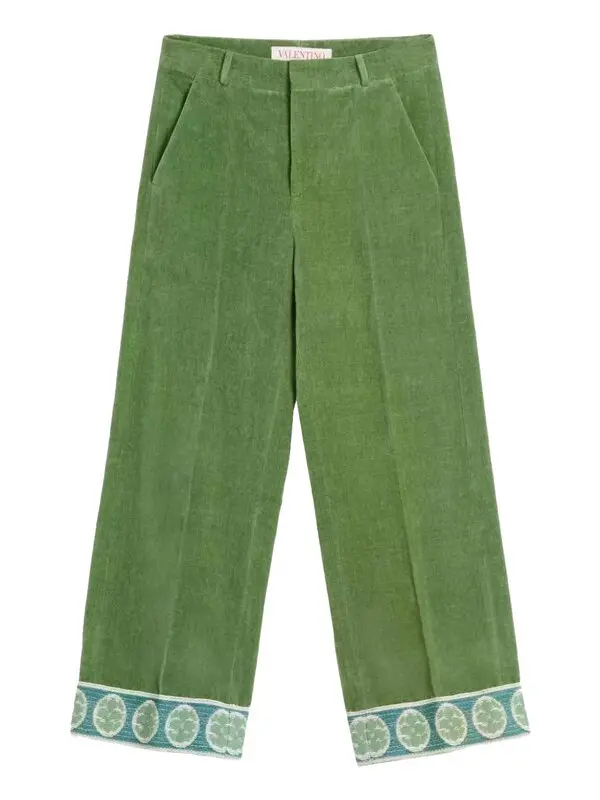 Valentino Garavani Velvet Jacquard-hem Trousers - Green