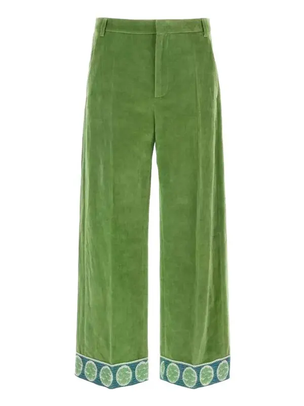 Valentino Garavani Velvet Jacquard-hem Trousers - Green