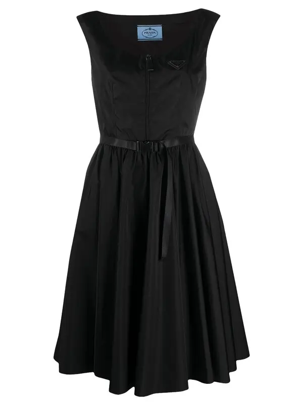 Prada Belted Flared Dress - Black