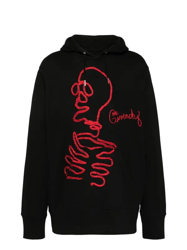 Givenchy Graphic Embroidered Hooded Sweatshirt - Black