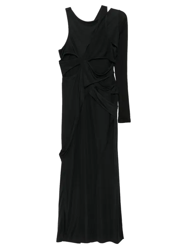 YEHUAFAN Asymmetric Sleeves Long Dress - Black