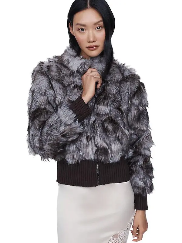 Maeve Faux-fur Cropped Jacket - Grey