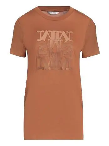 Max Mara Cotton T-shirt With Appliqués And Embroidery - Brown