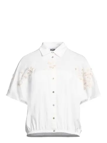 Alpha Studio Appliqued Short Sleeve Shirt - White