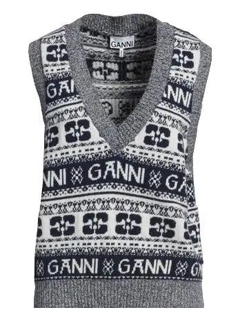 GANNI V-neck Two-tone Wool Blend Sweater Vest - Blue
