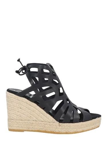 KANNA Espadrille Wedge Sandals In Leather - Black