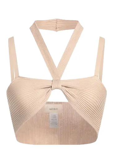 VICOLO Knit Crop Top - Beige