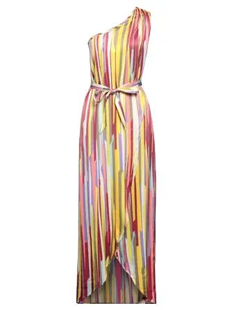 MANILA GRACE Maxi One-shoulder Striped Dress - Yellow