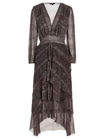 Maje Maxi Dress With Metallic Fiber And Ruffles - Brown