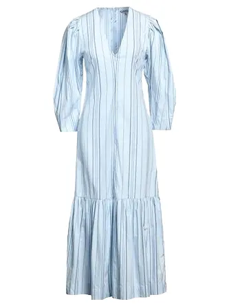 GANNI Midi Flared Striped Dress - Blue
