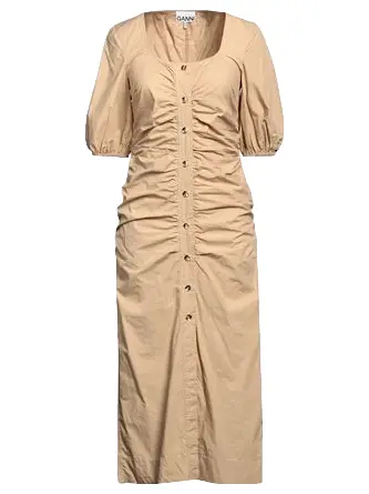 GANNI Midi Shirt Dress - Beige