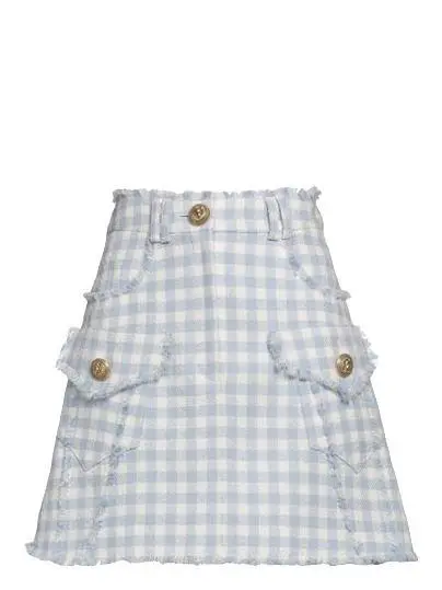 Balmain Mini Flared Checked Skirt - Blue