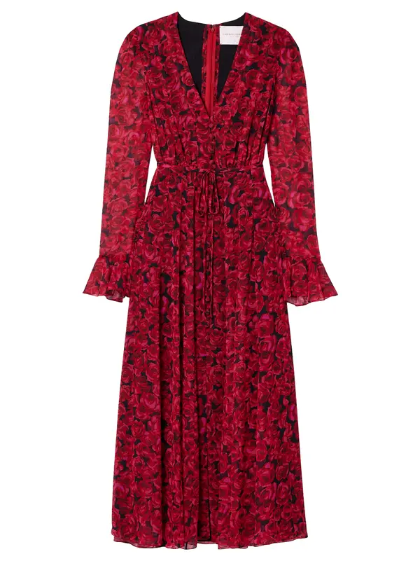 Carolina Herrera Gathered Floral-print Chiffon Midi Dress - Red