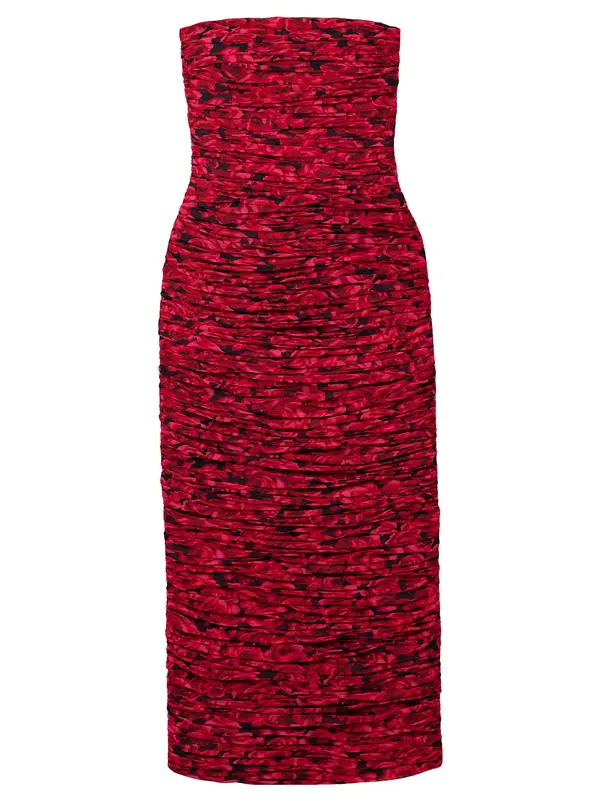 Carolina Herrera Strapless Floral-print Crepe Midi Dress - Red