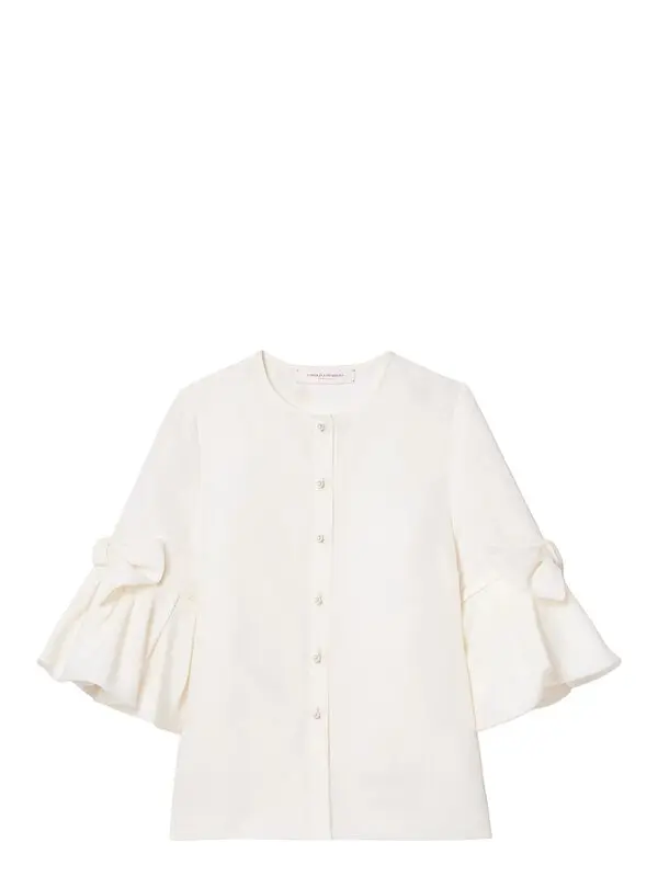 Carolina Herrera Embellished Ruffled Silk Shirt - Neutrals