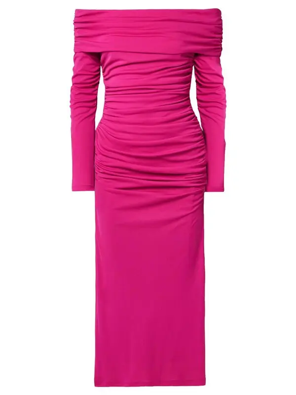 Carolina Herrera Off-the-shoulder Ruched Stretch-jersey Midi Dress - Pink