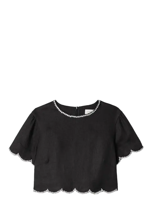 Zimmermann Crush Cropped Linen Top - Black