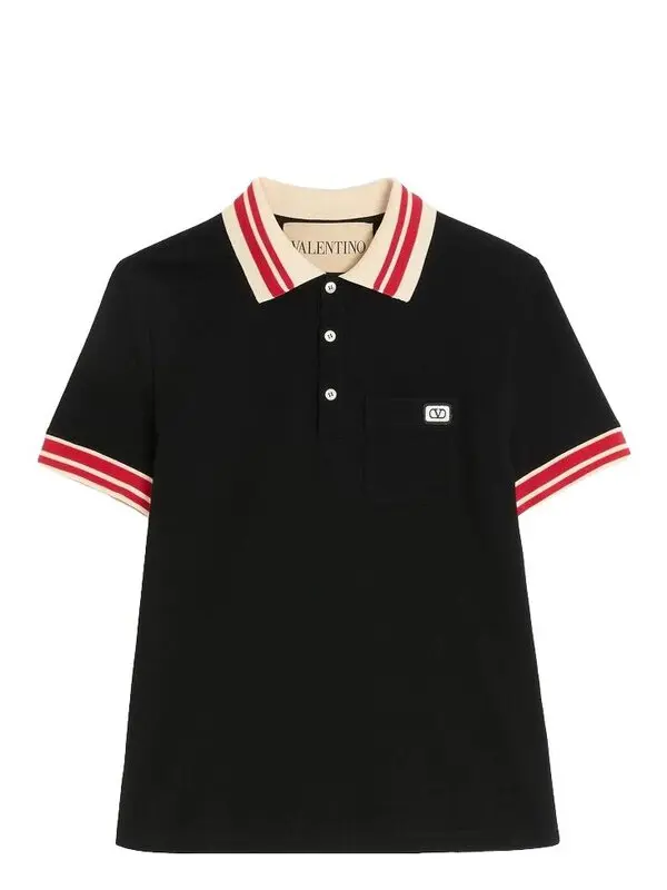 Valentino Garavani Cotton Piqué Polo Shirt With Vlogo Patch - Black