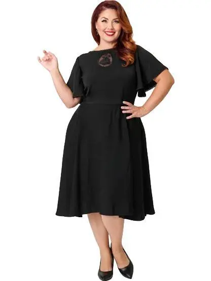 Unique Vintage 1930s Swing Dress - Black Solid