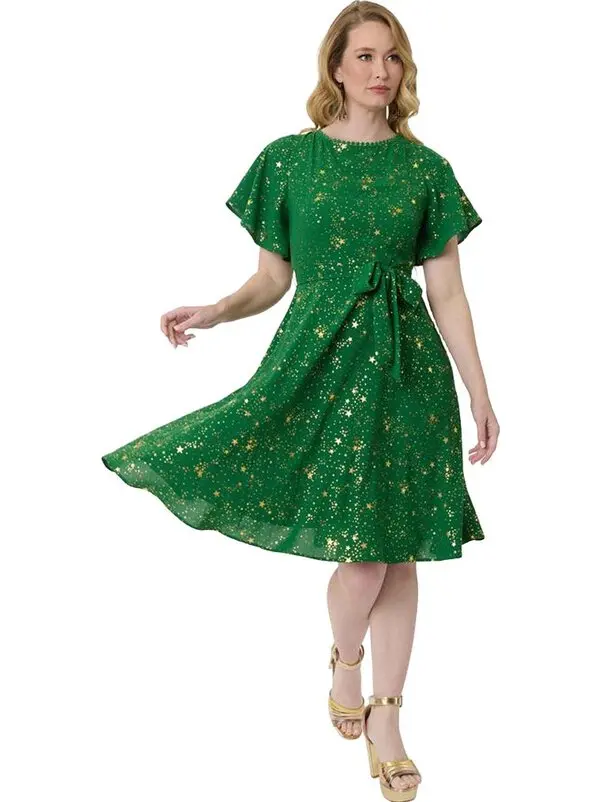 Unique Vintage 1930s Swing Dress - Green Gold Stars