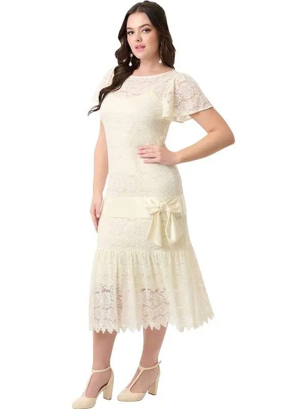 Unique Vintage 1920s Flapper Dress - Ivory