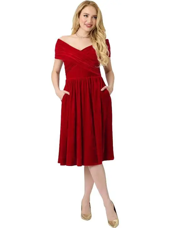 Unique Vintage Shirred Swing Dress - Burgundy