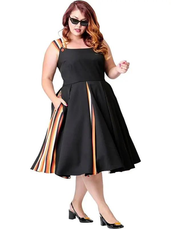 Unique Vintage Sleeveless Godet Swing Dress - Black