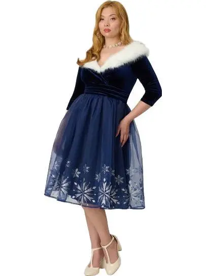 Unique Vintage 1950s Marceline Swing Dress - Blue Snowflake Print